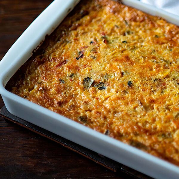 Hatch Chile Cheddar Corn Pudding - Chicken Fried Kitchen
