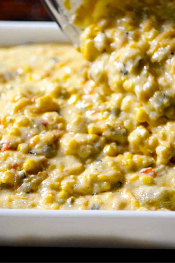 Hatch Chile Cheddar Corn Pudding - Chicken Fried Kitchen