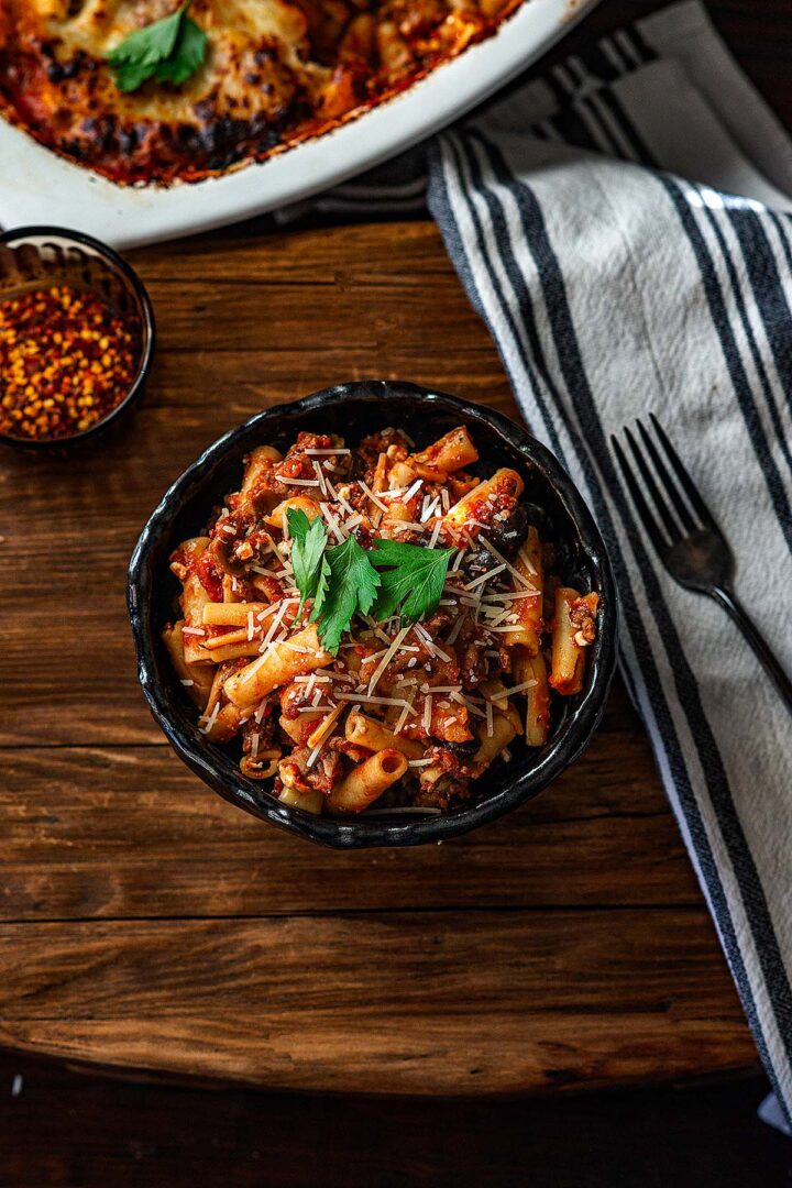 Baked Ziti with Meat Sauce (Easy Cottage Cheese Version)